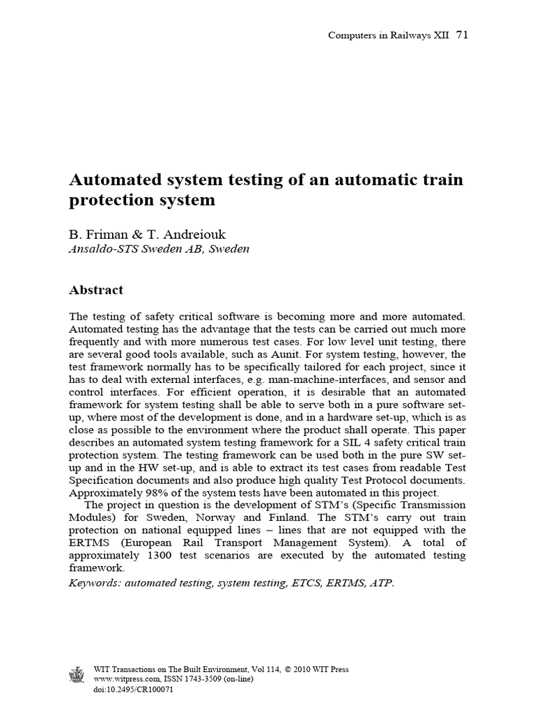 Automated System Testing of An Automatic Train Protection 19ahf7mxag ...
