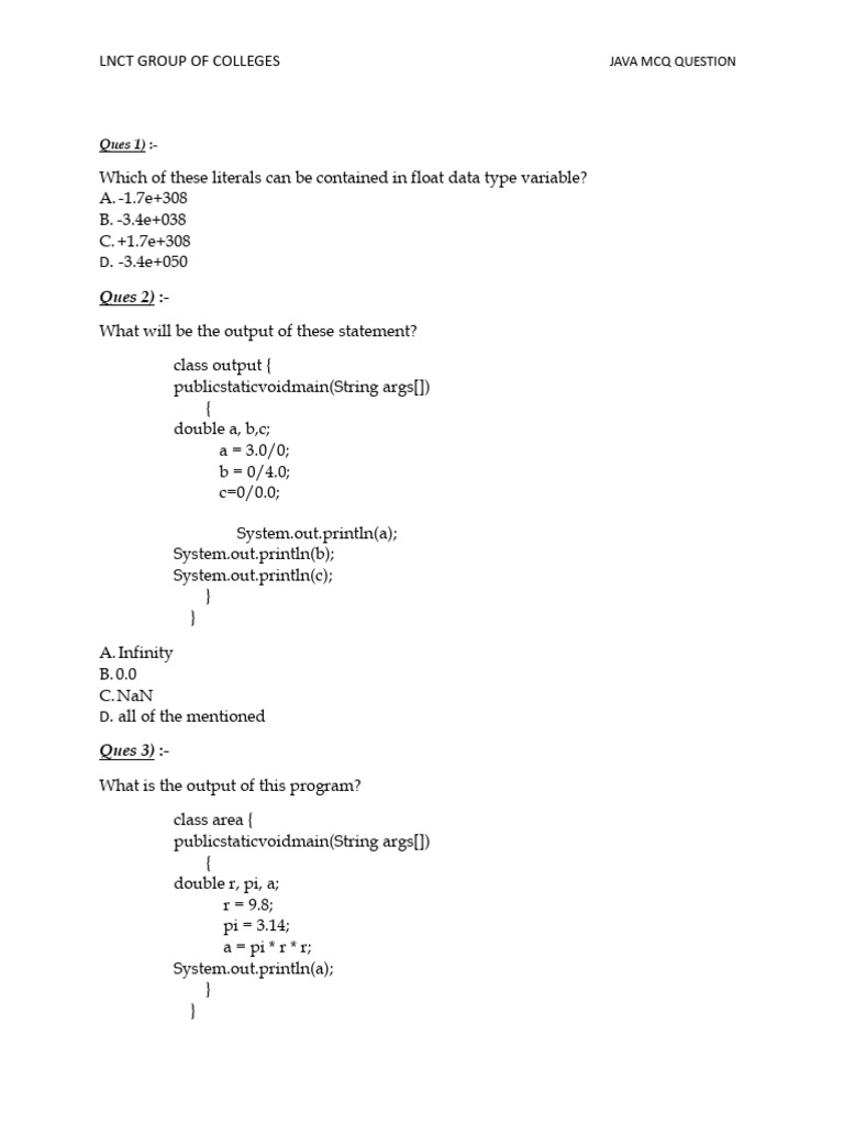 Java MCQ | PDF | Class (Computer Programming) | Parameter (Computer Programming)