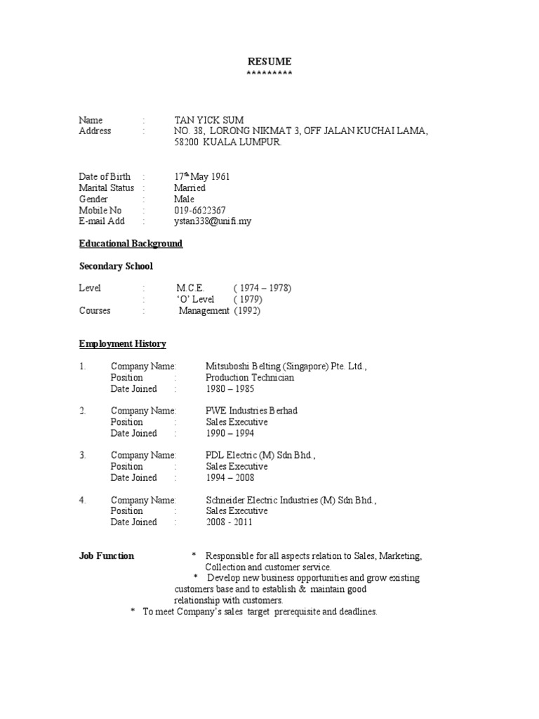 Resume : Educational Background Secondary School | PDF