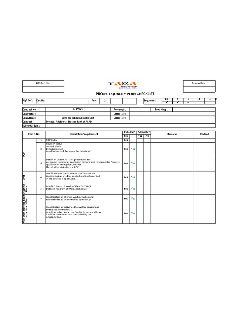 Project Quality Plan Checklist | PDF | Business