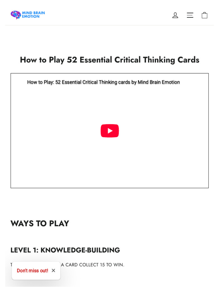How to Play 52 Essential Critical Thinking Cards – Mind Brain Emotion ...
