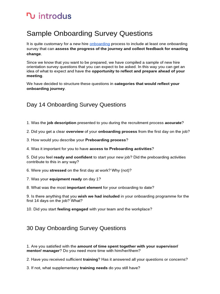 New Hire Onboarding Survey Questions | PDF | Social Psychology | Business