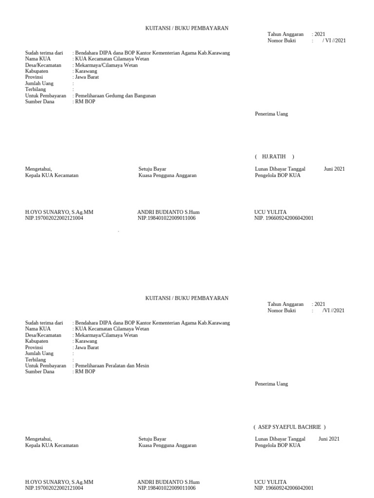 Kuitansi Bop 2021 Atk | PDF