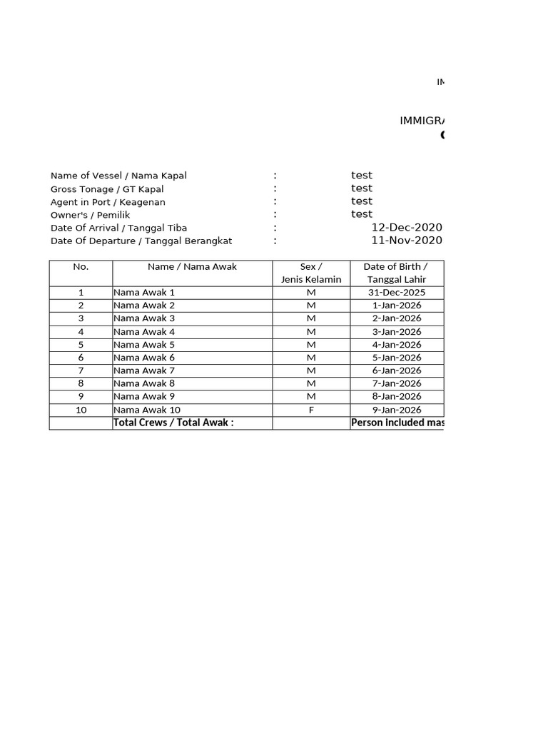 Crew List: Form 22 Immigration Act (CHAPTER 133) | PDF | Naval Architecture