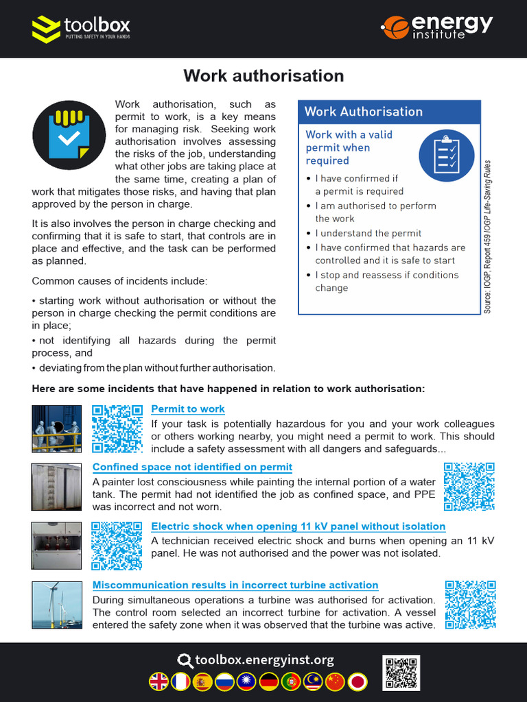 Toolbox - Safety Campaign Flyer - Work Authorisation | PDF