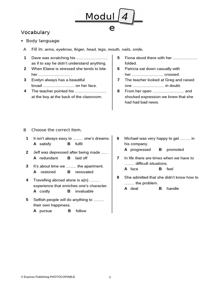 Vocabulary and Grammar Exercises Module 4 | PDF | Happiness | Old Age