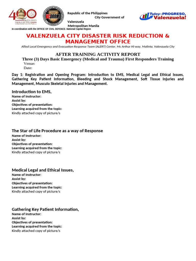 Valenzuela City Emergency Training Report | PDF | Emergency Medical ...