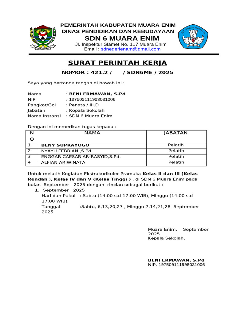 Surat Perintah Kerja Ekstrakurikuler Pramuka | PDF