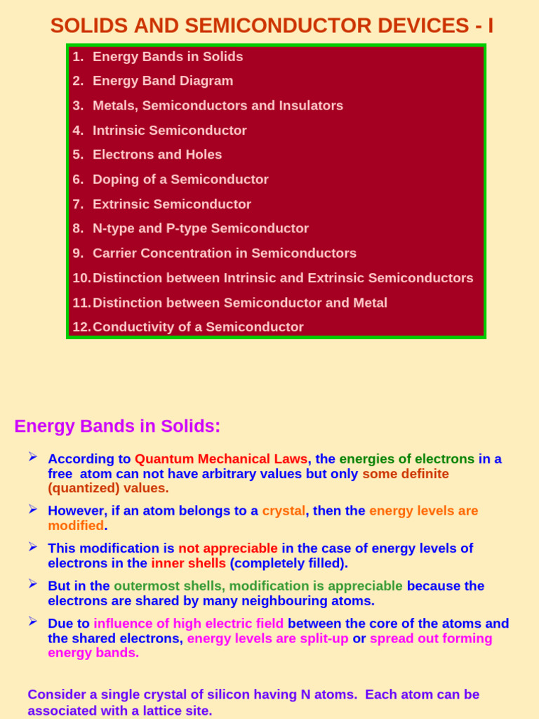 Solids and Semiconductor Devices 1 | PDF | Semiconductors | Materials ...