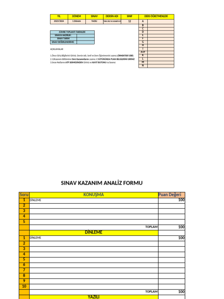 12 Tde Sinav Anali̇z Formu | PDF