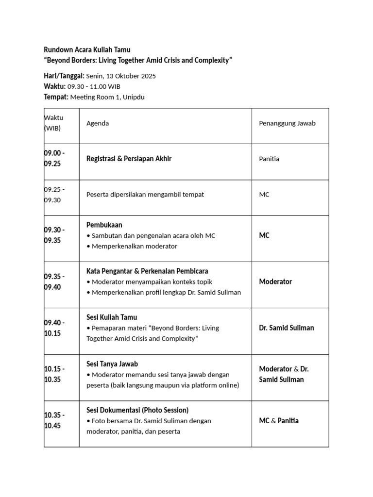 Rundown Acara Kuliah Tamu | PDF | Teaching