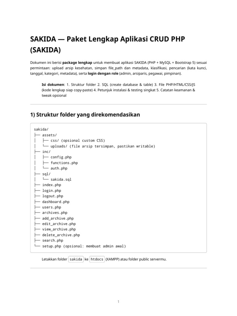 SAKIDA: Aplikasi CRUD Kesehatan PHP | PDF | User (Computing) | Utility ...