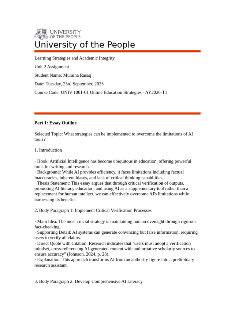 Learning Strategies and Academic Integrity Unit 2 Assignment | PDF ...