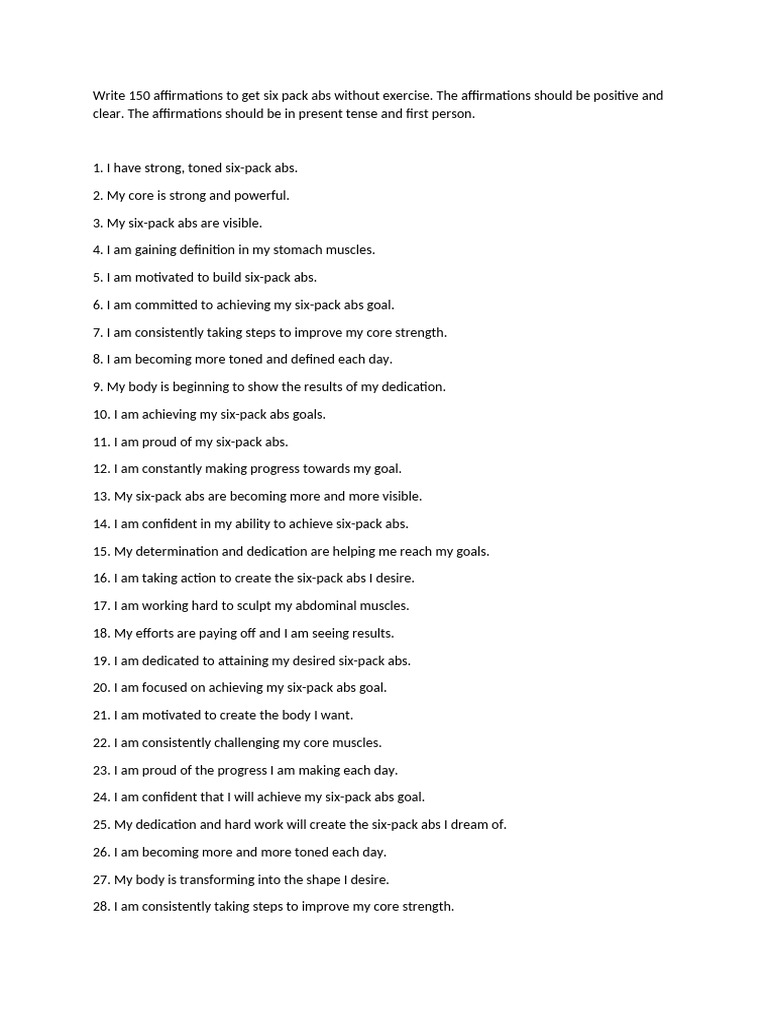 150 Affirmations for Six-Pack Abs | PDF | Goal | Chess