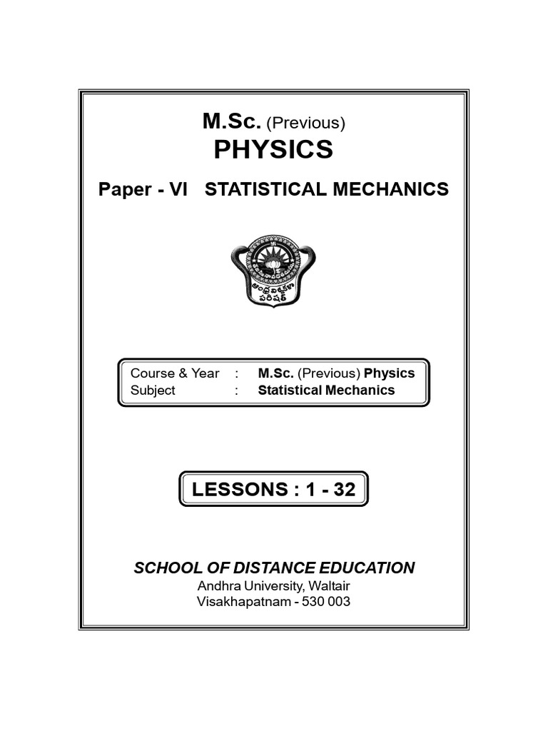 Physics: Paper - Vi Statistical Mechanics | PDF | Statistical Mechanics ...