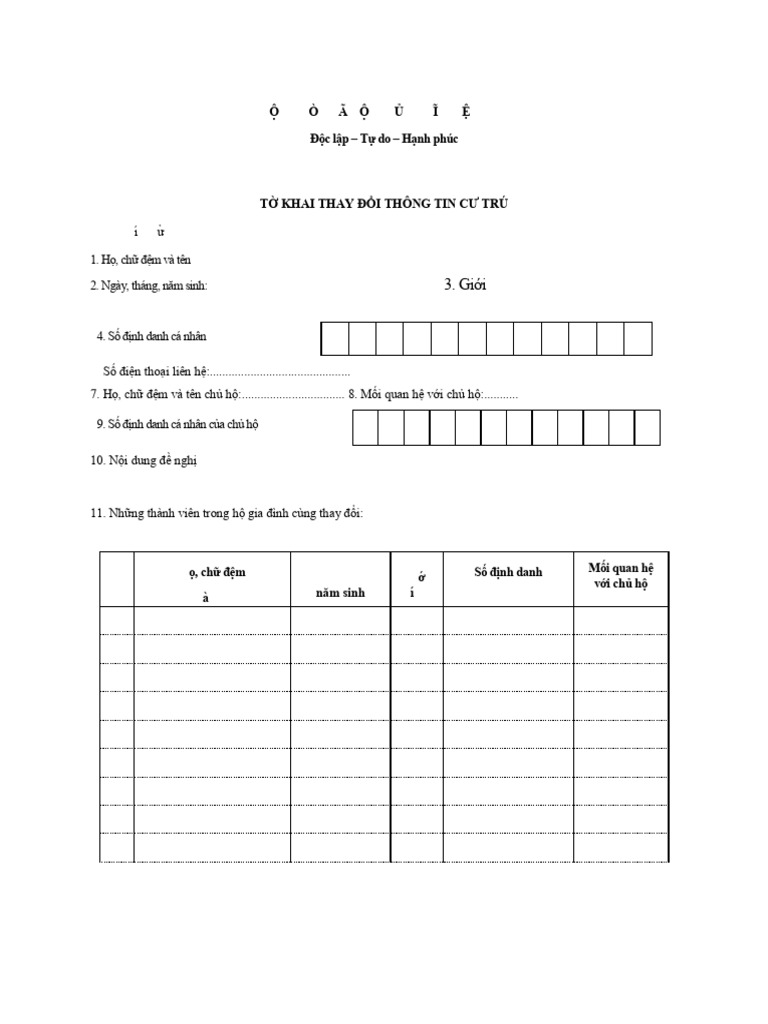 Mau To Khai Thay Doi Thong Tin Cu Tru Ct01 0812112747 | PDF
