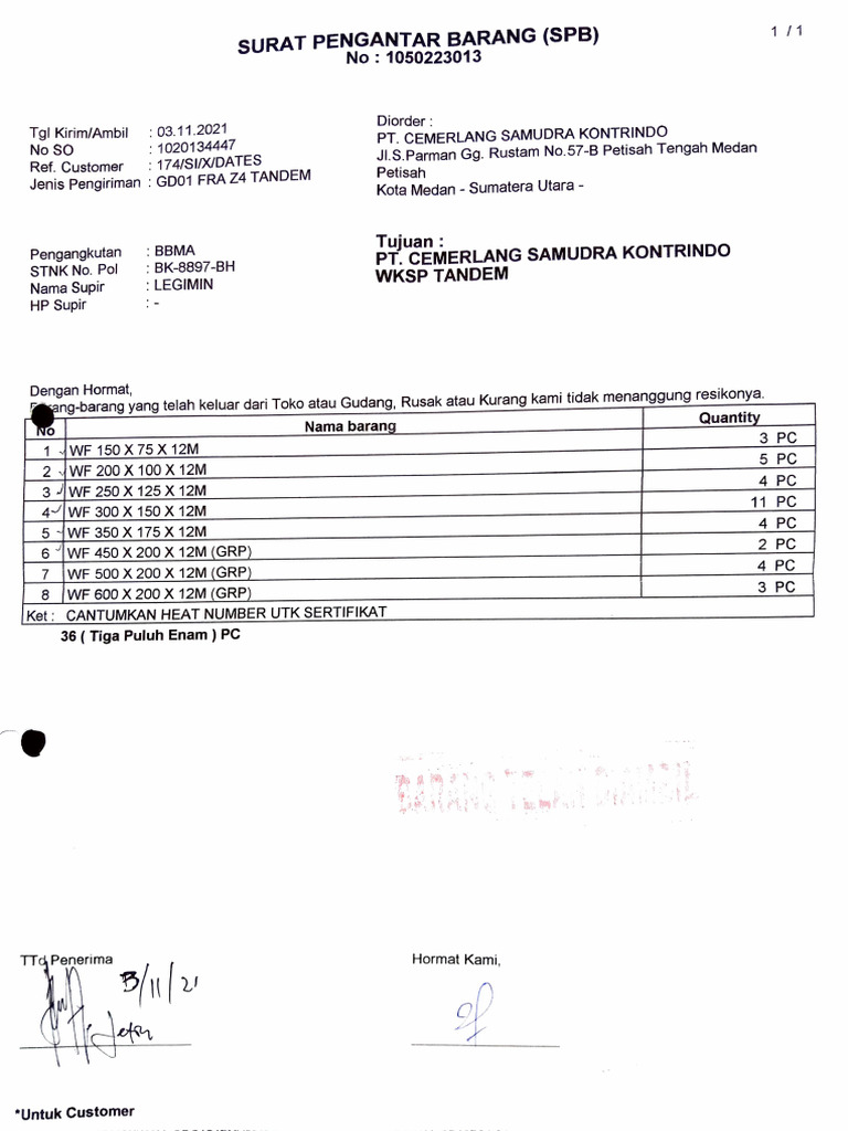 Surat Jalan Material WF | PDF