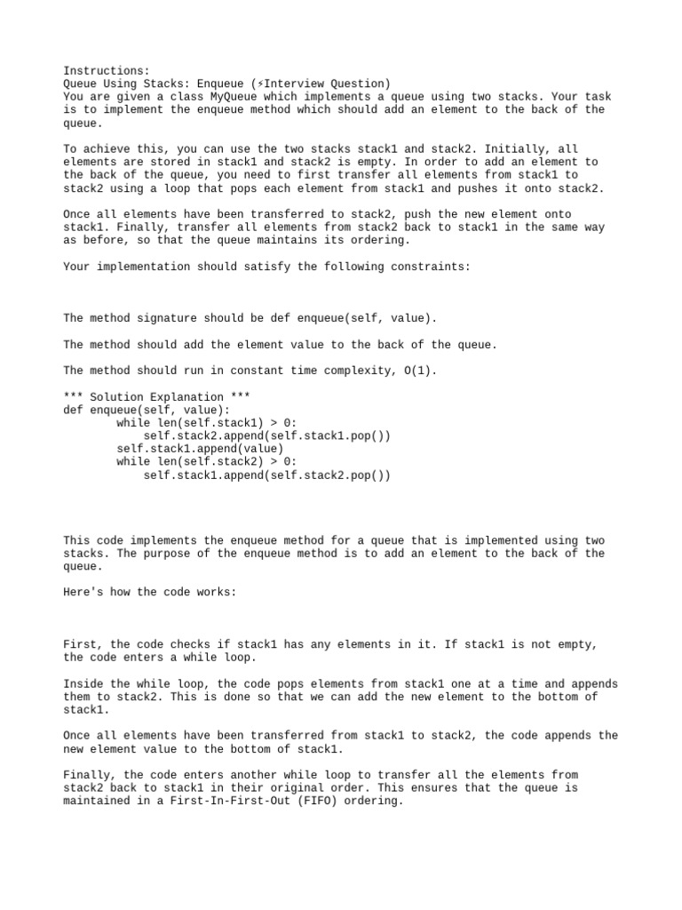 Coding Exercise 42 Queue Using Stacks Enqueue ( Interview Question) | PDF | Queue (Abstract Data ...