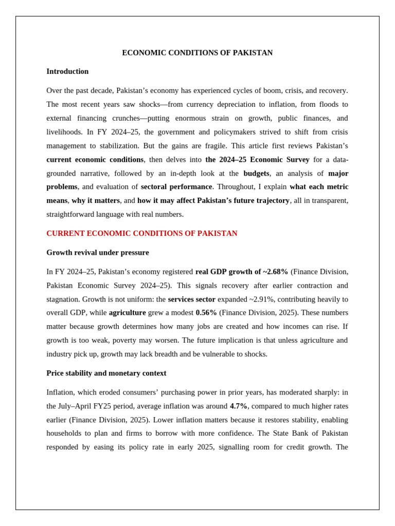 Economic Conditions of Pakistan 2024-25 | PDF | Government Budget ...
