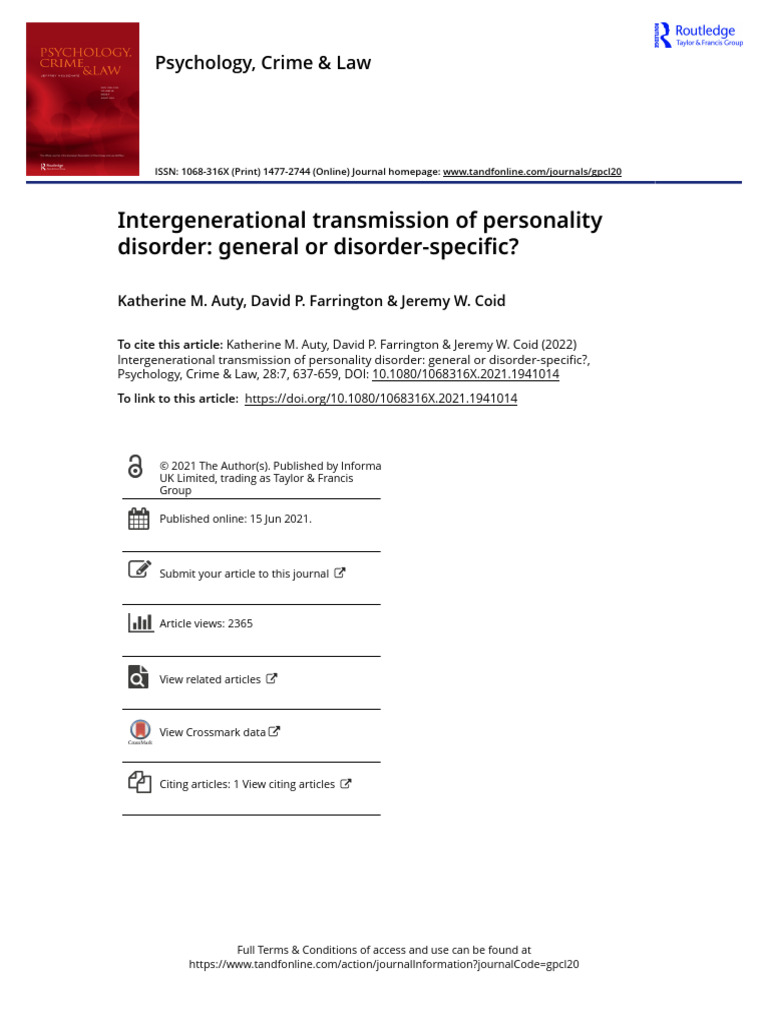 Intergenerational Transmission of Personality Disorder General or ...