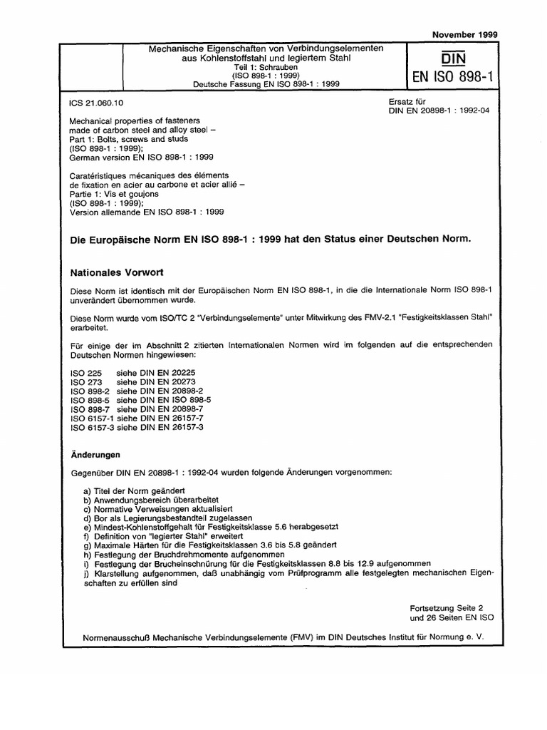 Din en Iso 898-1 1999-11 | PDF