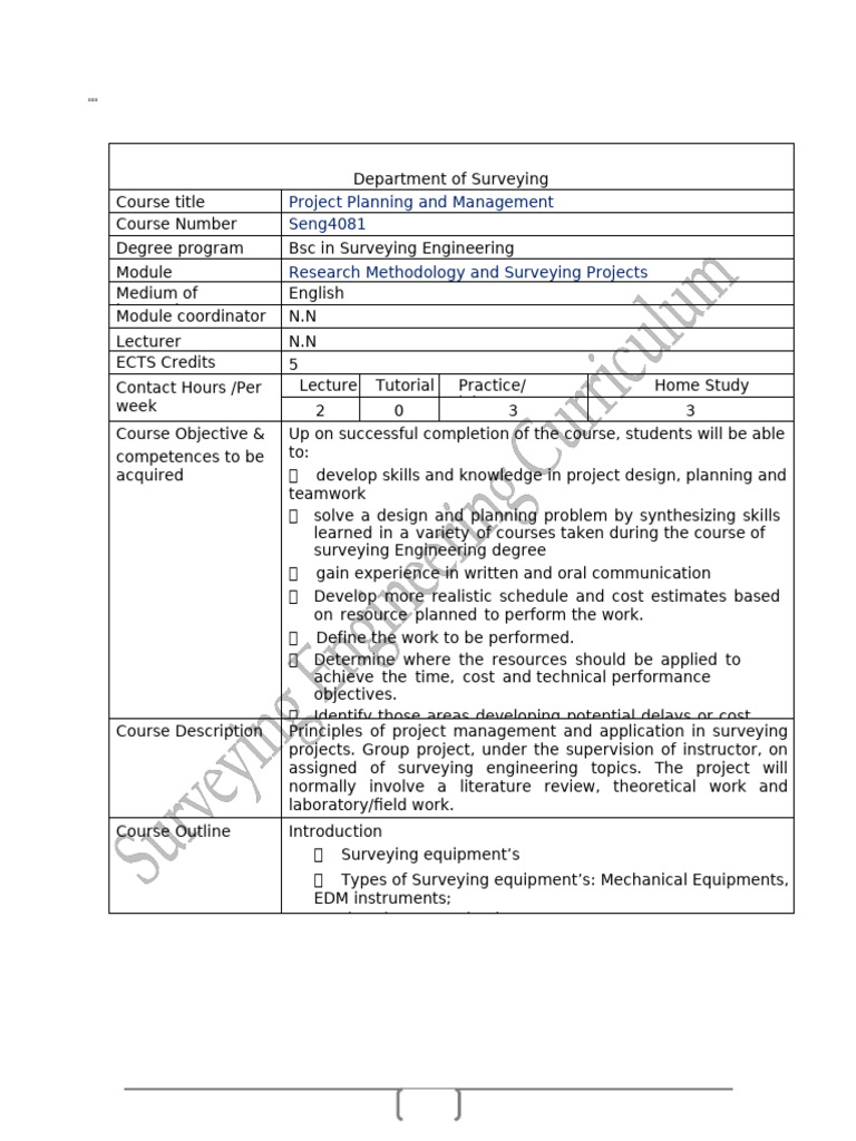 Project Planning & Management Course Outline | PDF | Project Management ...