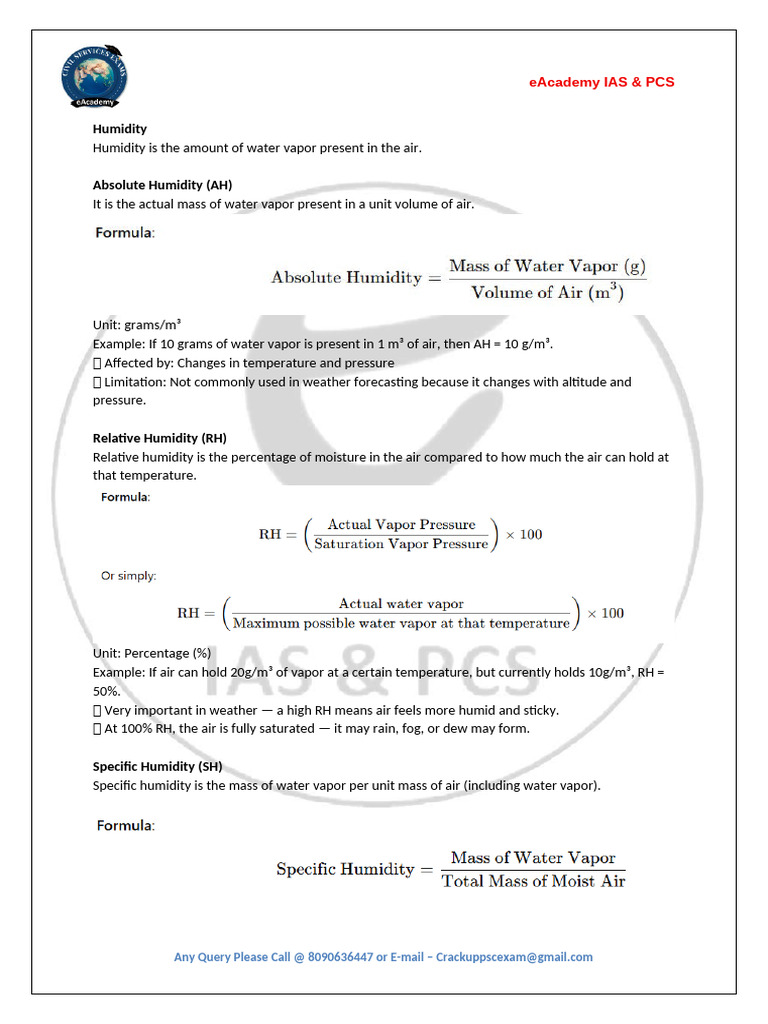 Geography Notes - Humidity, Relative Humidity, Jet Streams & Census ...