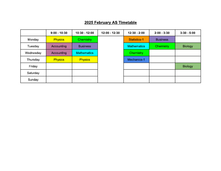2025 As Feb Timetable | PDF