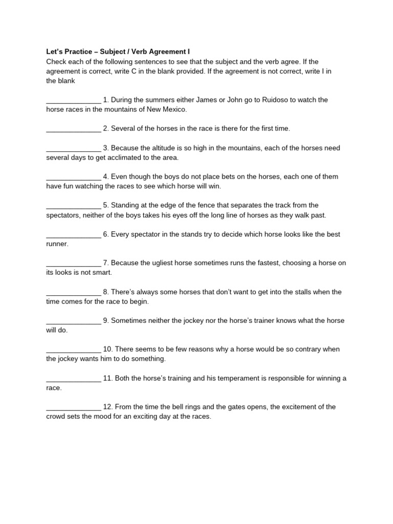 Let's Practice - Subject - Verb Agreement | PDF | Subject (Grammar)
