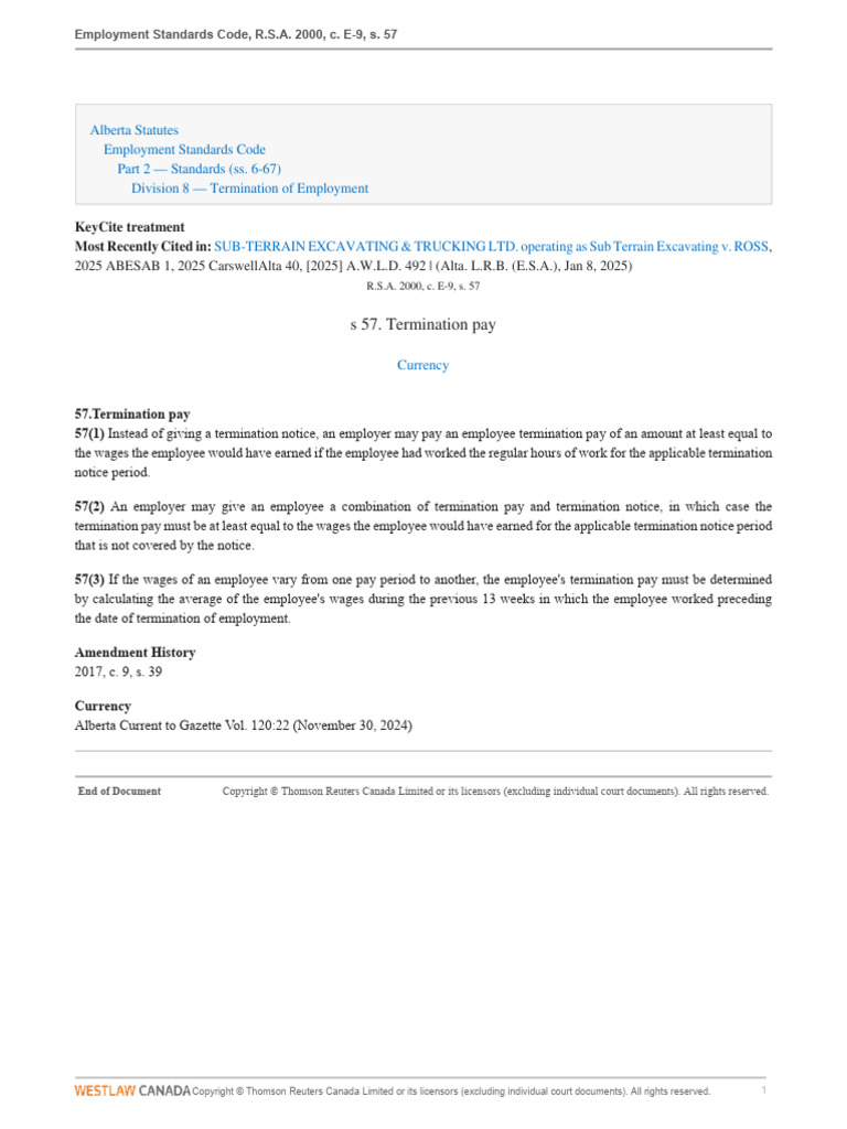 Alberta Termination Pay Guidelines | PDF