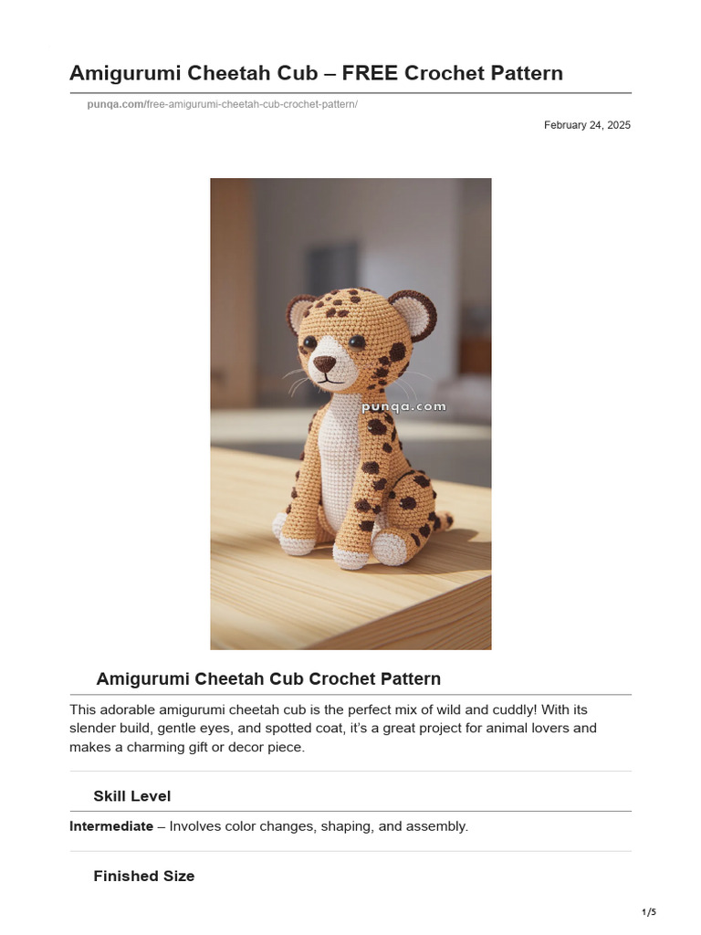 Free Amigurumi Cheetah Cub Pattern | PDF | Crochet | Embroidery