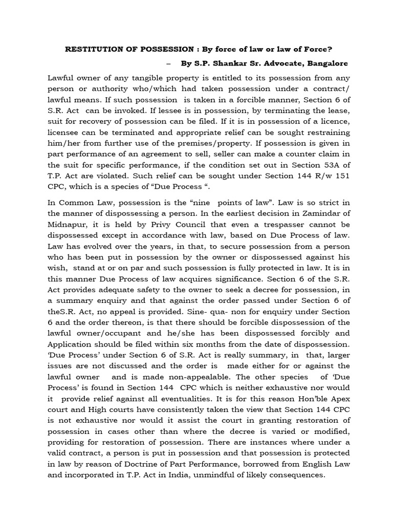 Legal Aspects of Possession Recovery | PDF | Public Law | Justice
