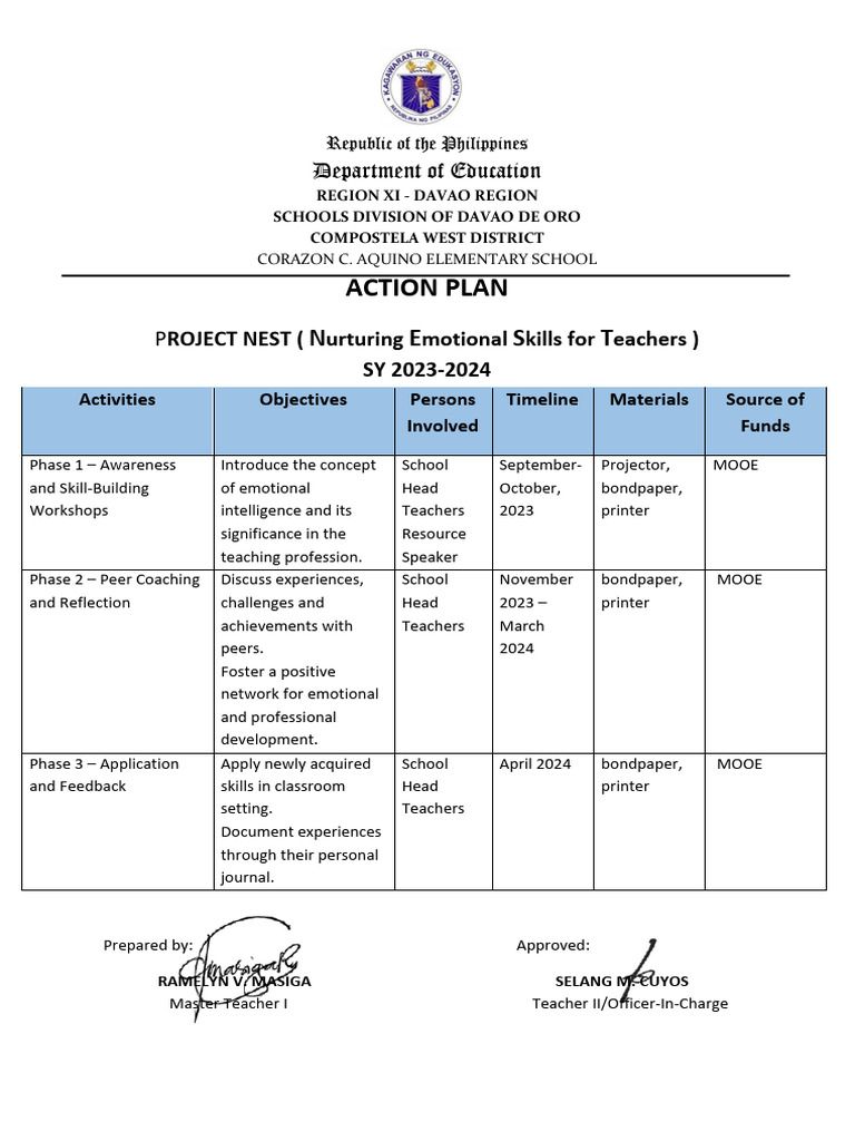 Project NEST: Emotional Skills Action Plan | PDF