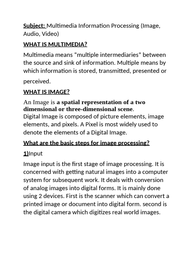 Multimedia Information Processing (Image, Audio, Video) | PDF | Video | Digital Image