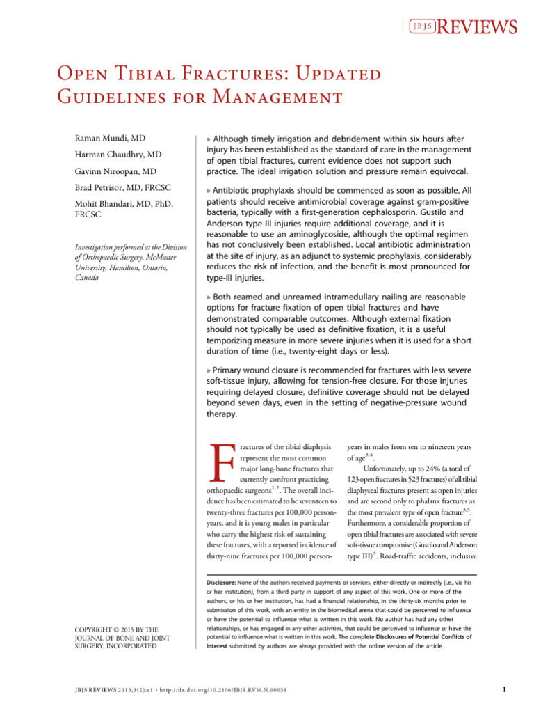 Open Tibial Fracture Management Guidelines | PDF | Wound