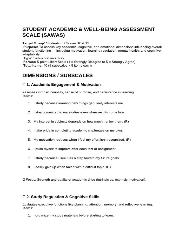 SAWAS: Student Well-Being Assessment | PDF | Motivational | Motivation