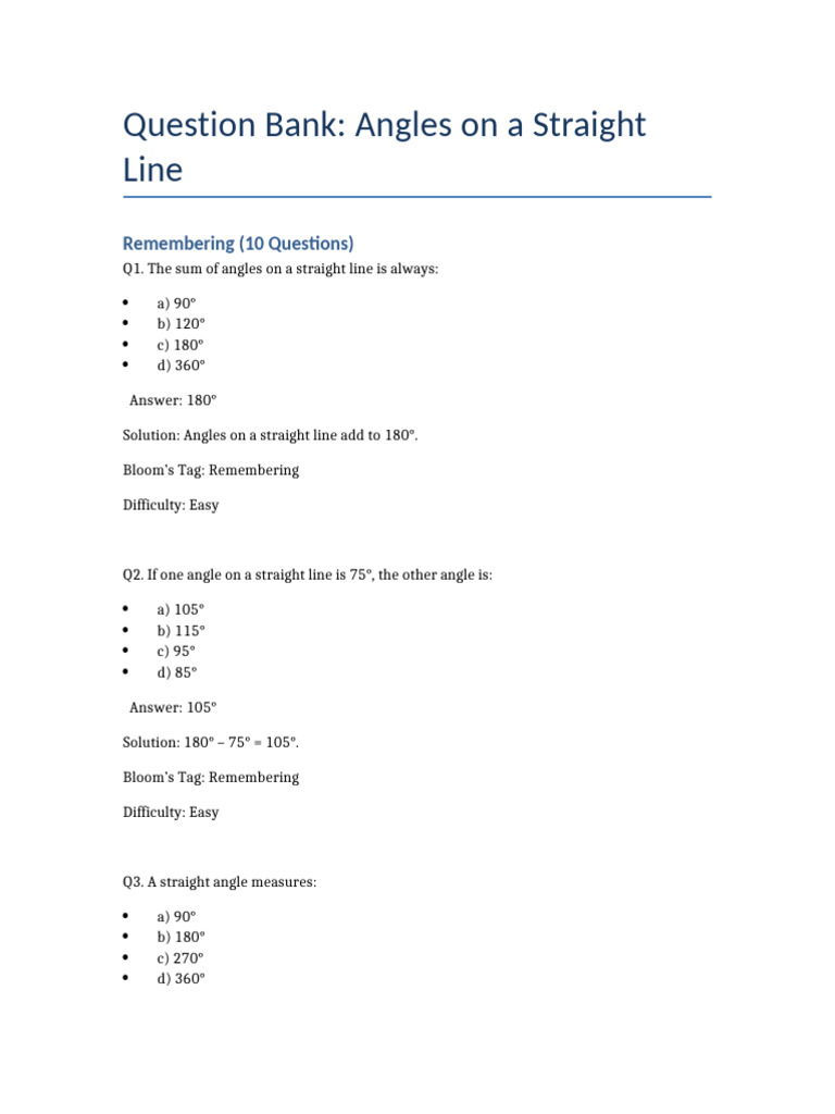 Angles on a Straight Line Quiz | PDF | Trigonometry | Rotation