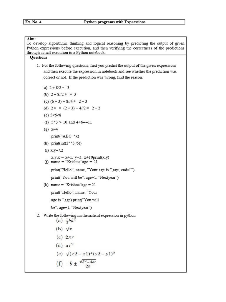 Lab Sheet 4 - 23 CSE101 | PDF | Area | Python (Programming Language)