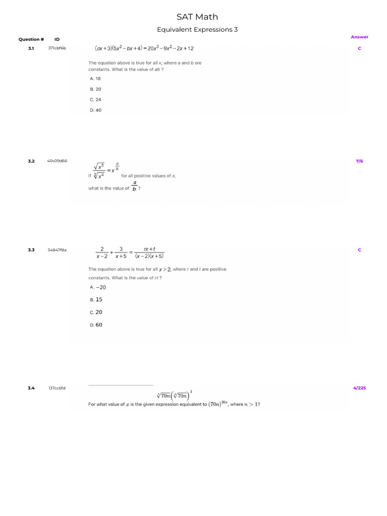 Equivalent Expressions 3 Key | PDF