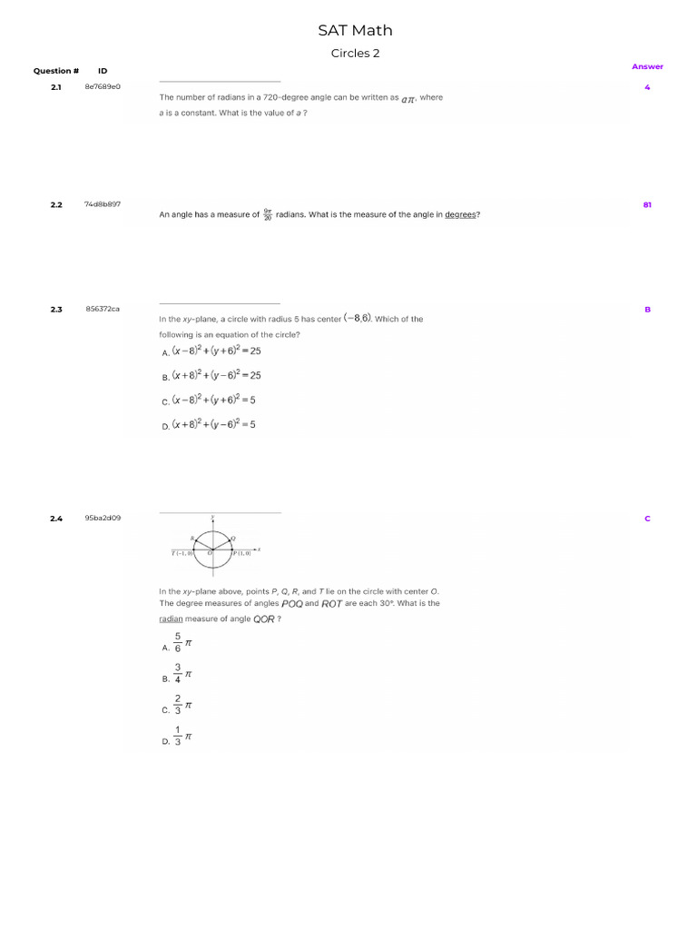 SAT Math Circles Practice Questions | PDF