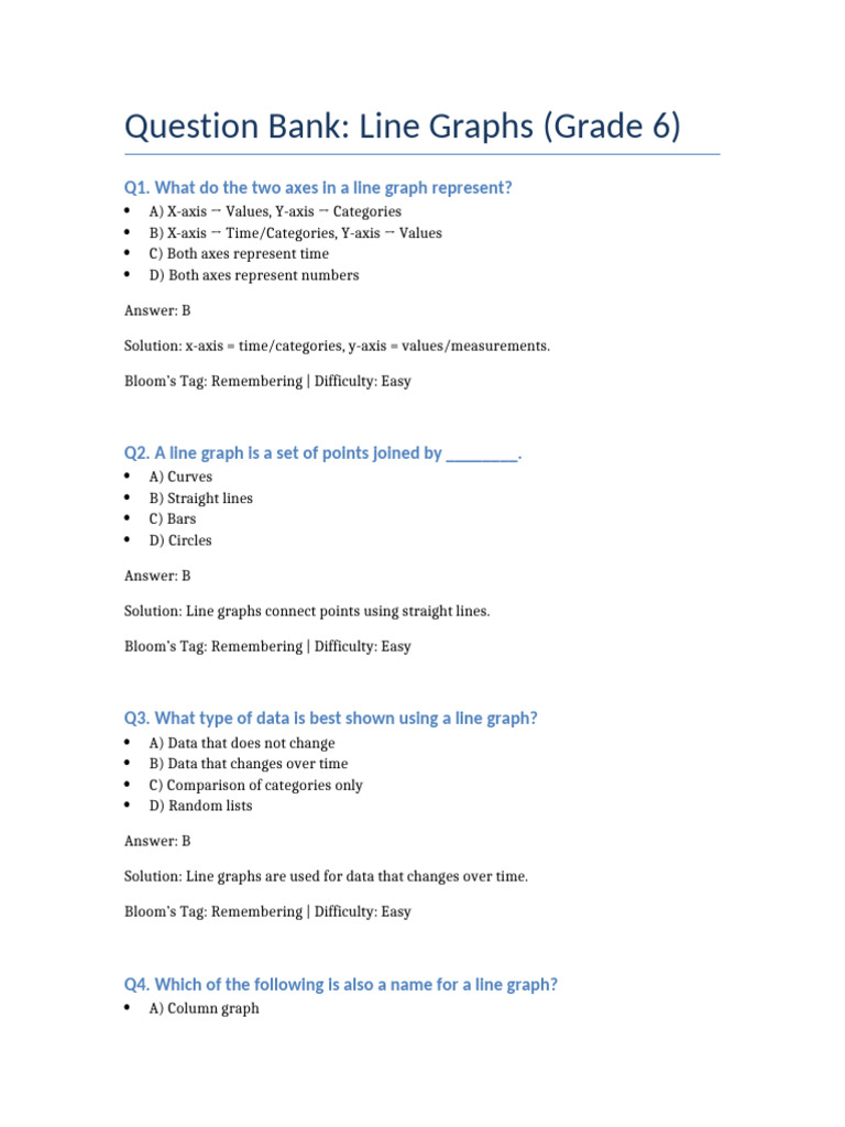 Line Graph Questions for Grade 6 | PDF | Cartesian Coordinate System