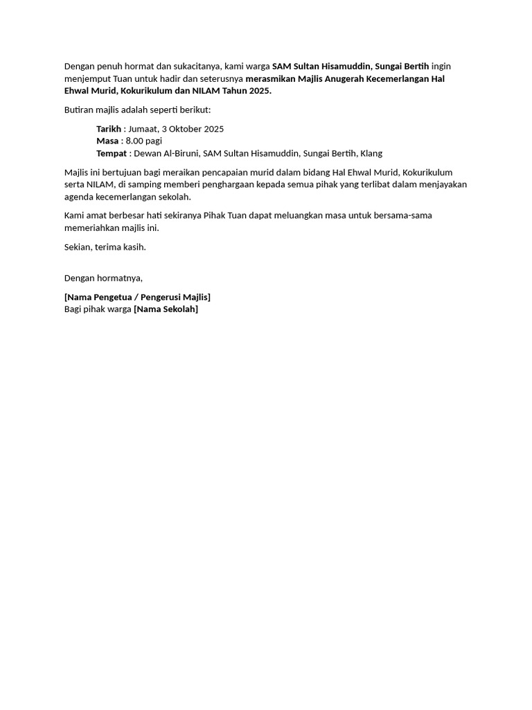 Surat Jemputan Perasmi Dan Ydp | PDF
