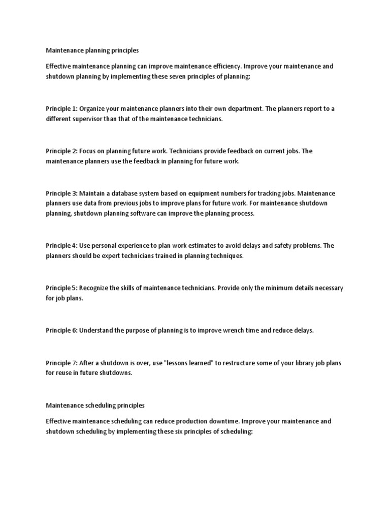 Principles of Effective Maintenance Planning | PDF | Scheduling ...
