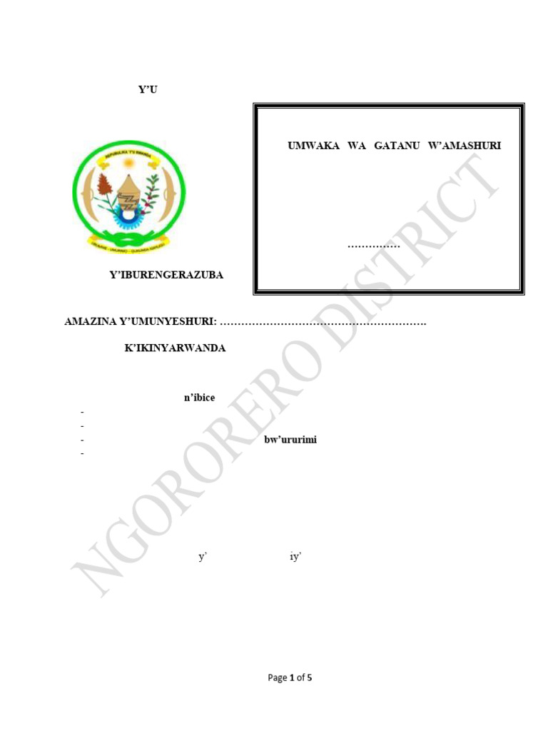 Ikizamini cy'Ikinyarwanda P5 2025 | PDF