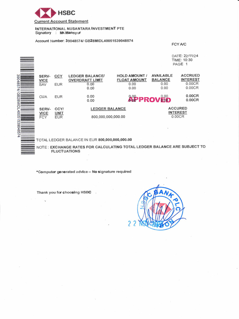 Statement of Account HSBC Uk MR Mansyur 800 B 0001 | PDF