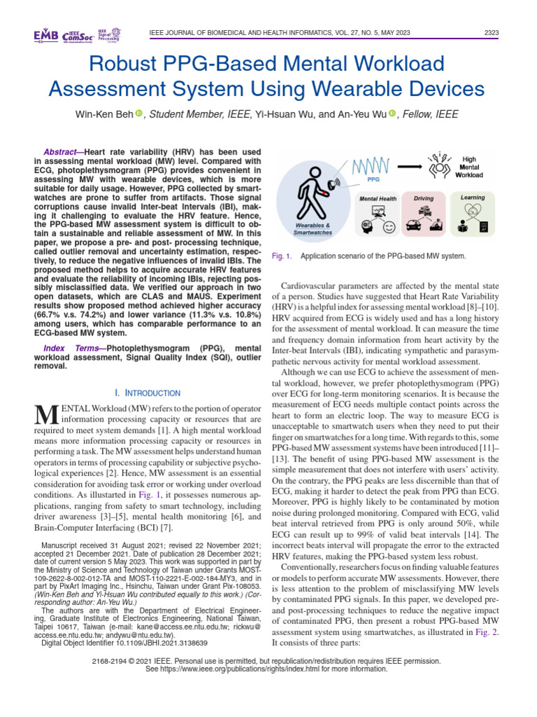 Robust PPG-Based Mental Workload Assessment System Using Wearable ...