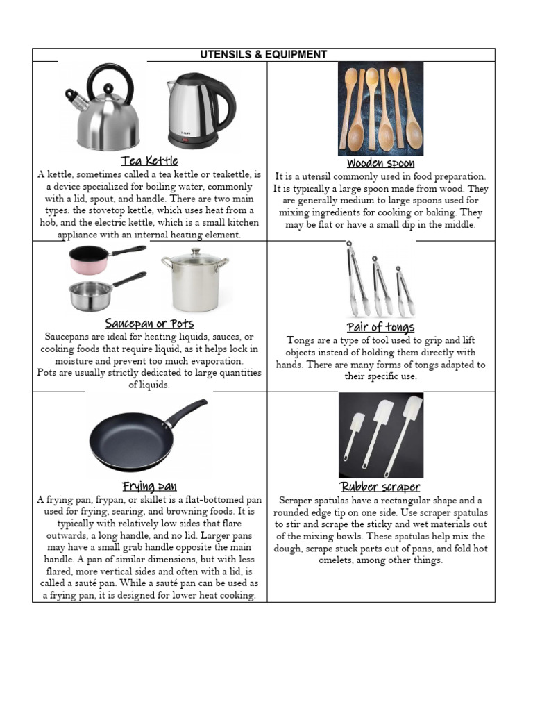 Lab 2 UTENSILS EQUIPMENT | PDF | Tableware | Frying Pan