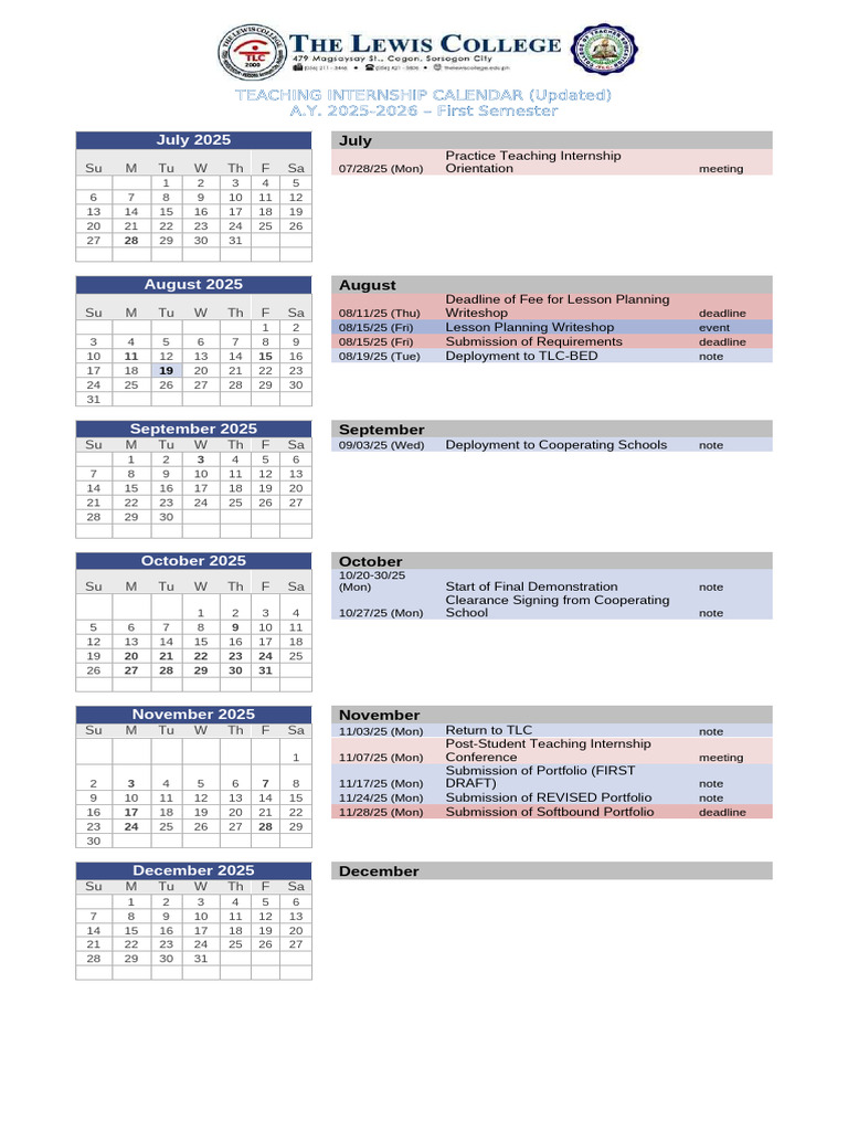 Internship Calendar 3 | PDF