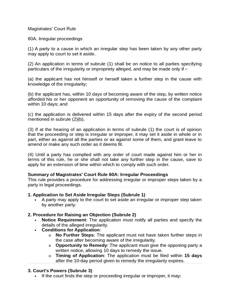Magistrates' Court Rule 60A Overview | PDF | Common Law | Public Law