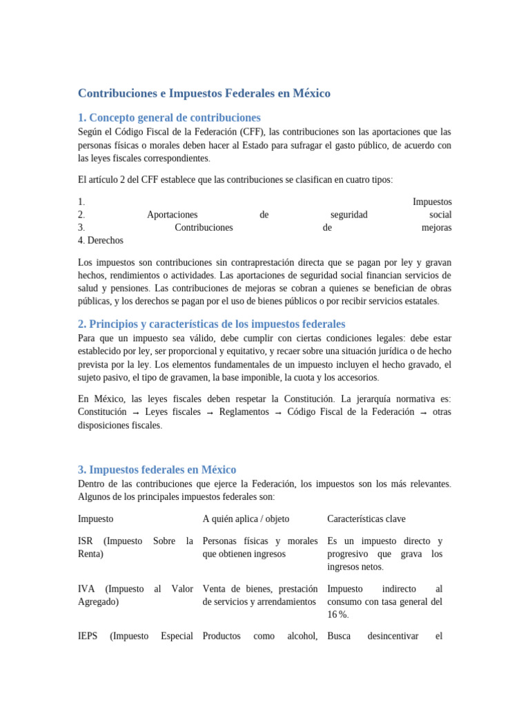 Contribuciones e Impuestos Federales en México | PDF | Impuestos ...